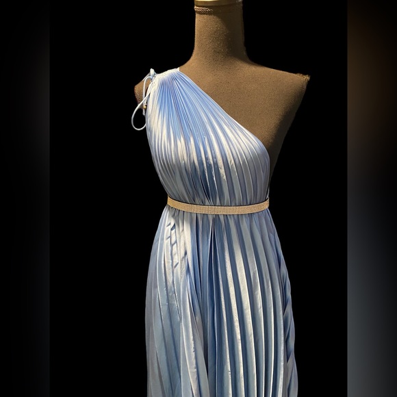 Dress Forum | Dresses | Dress Forum Blue Pleated One Shoulder Dress ...